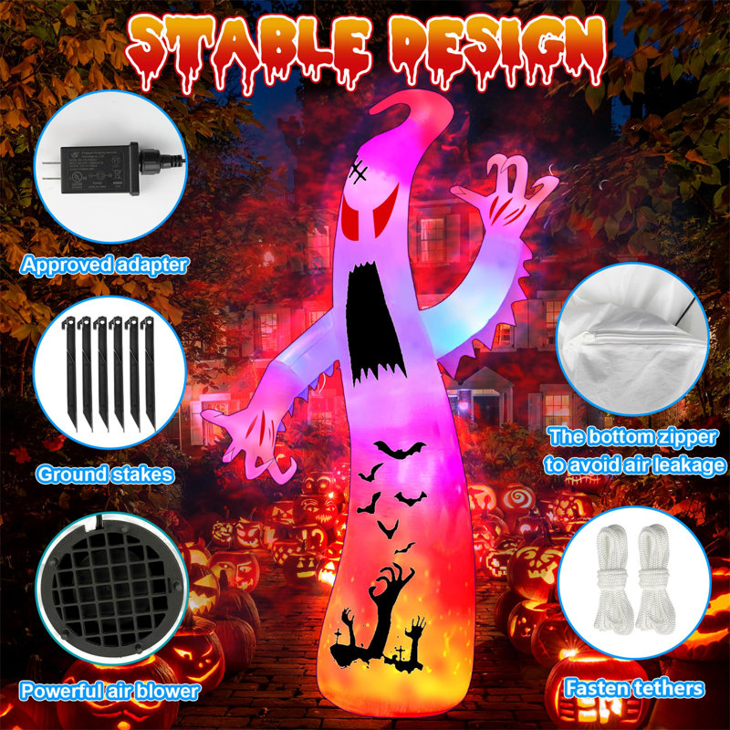 The Holiday Aisle® 12ft flashing ghost inflatable with LED flames for Halloween. | Wayfair